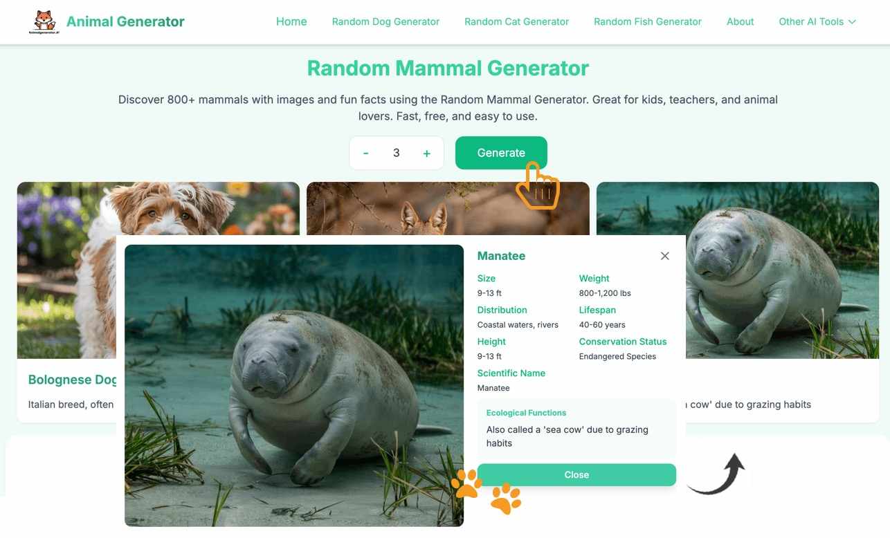 Random Mammal Generator - Explore the animal world of mammals